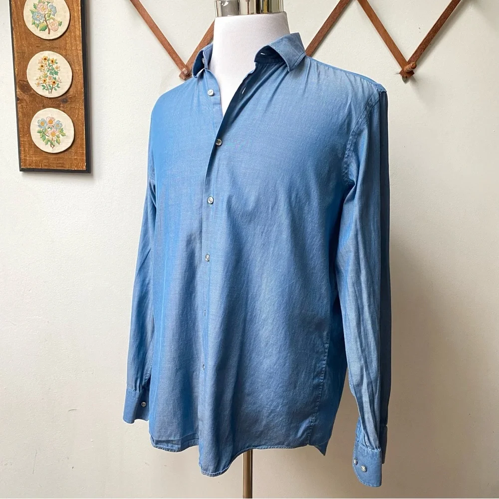 Hugo Boss | Shirts | Hugo Boss Blue Sheen Button Down Shirt | Poshmark
